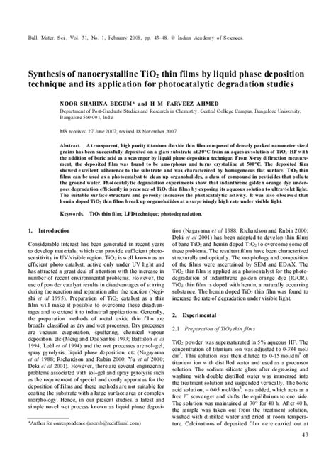 Synthesis Of Nanocrystalline Tio 2 Thin Films By Liquid Phase