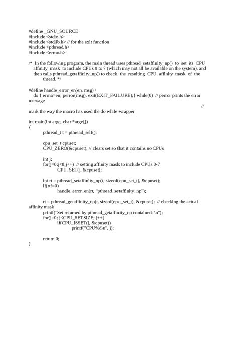 CPU Affinity Mask Program Using Pthread Setaffinity Np And Pthread