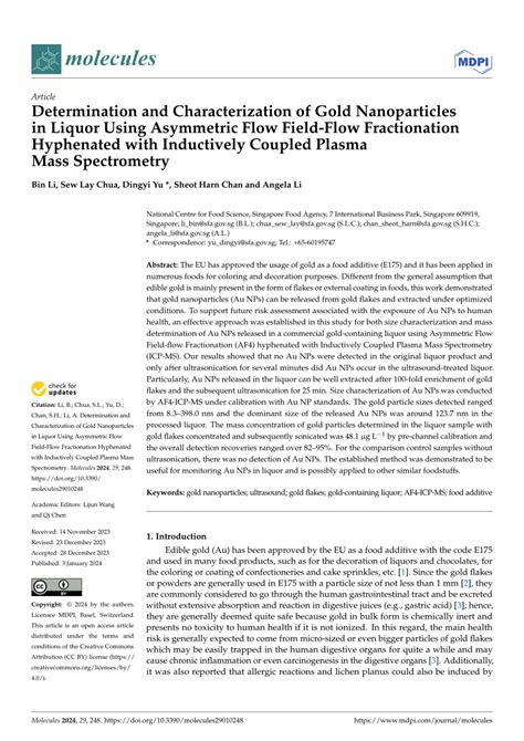 Pdf Determination And Characterization Of Gold Nanoparticles In Liquor Using Asymmetric Flow