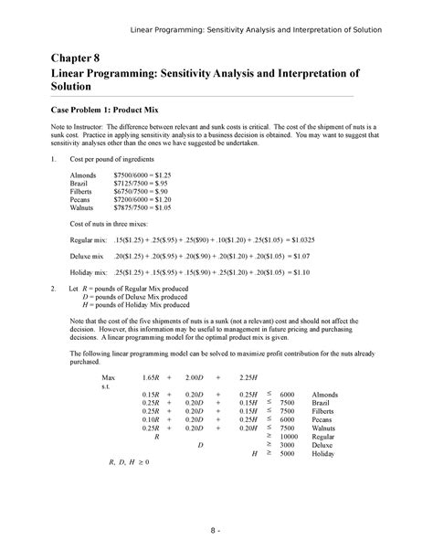 Chapter 8 Case Solutions - Linear Programming: Sensitivity Analysis and Interpretation of ...