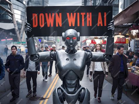 Premium Photo Robot Protesting Against Artificial Intelligence On A