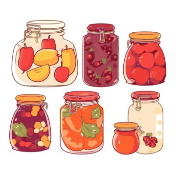 Canning Clipart Set Of Jars Of Pickled Vegetables With Fruits In Each
