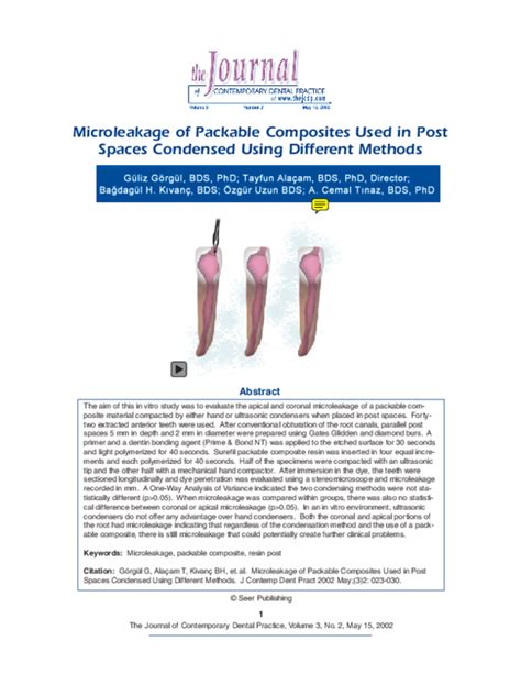 Pdf Microleakage Of Packable Composites Used In Post Spaces Condensed Using Different Methods