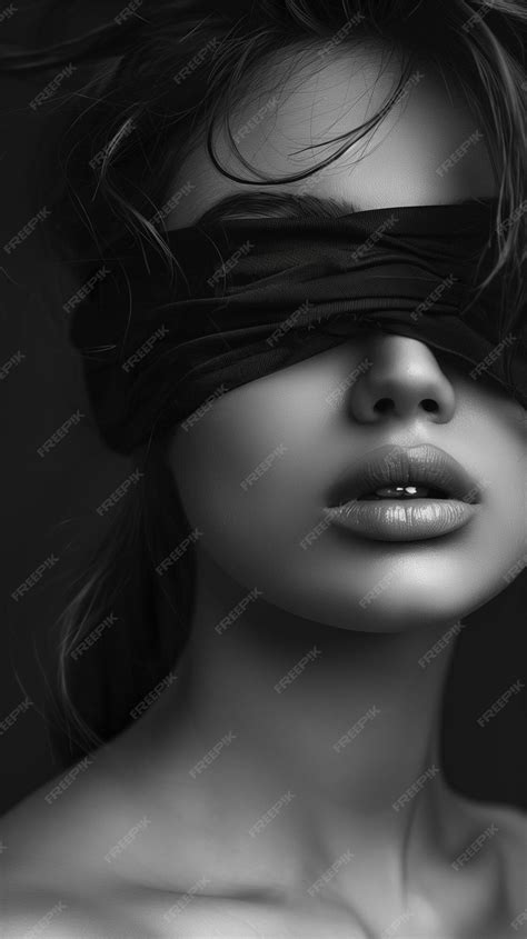 Black And White Picture Of A Beautiful Woman With A Black Blindfold