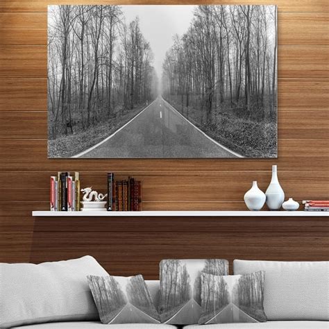 Black And White Freeway In Forest Landscape Glossy Metal Wall Art
