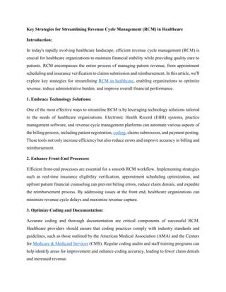 Key Strategies For Streamlining Revenue Cycle Management RCM In Healthcare PDF