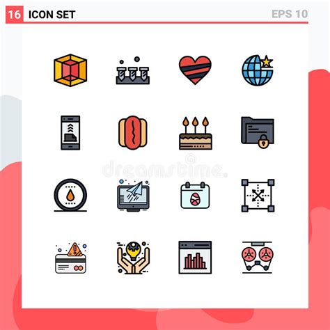 16 Thematic Vector Flat Color Filled Lines And Editable Symbols Of Contact Stare Love