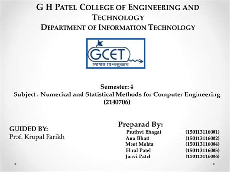 Numerical And Statistical Methods For Computer Engineering Pptx