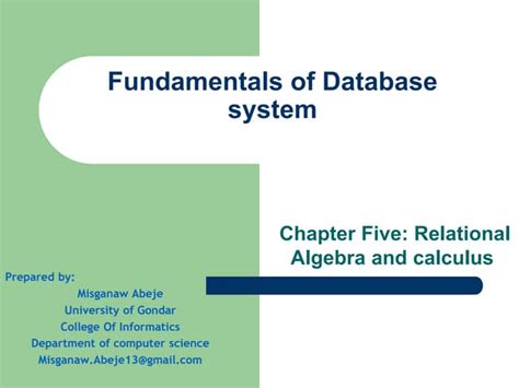 Chapter 5 Relational Algebra And Calculusppt Databases Computer Software And Applications