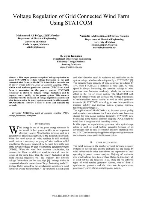 PDF Voltage Regulation Of Grid Connected Wind Farm Using STATCOMrepository Um Edu My