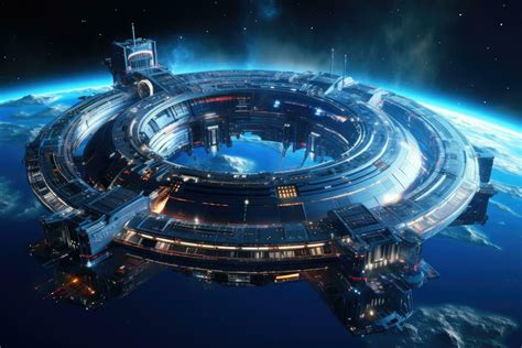 Space Station On Planet Earth Futuristic Space Station 3d Rendering A Space Station Orbiting