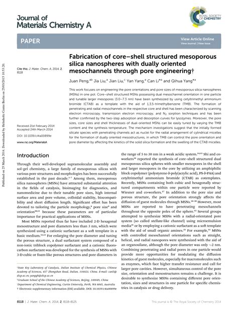 Pdf Fabrication Of Core Shell Structured Mesoporous Silica