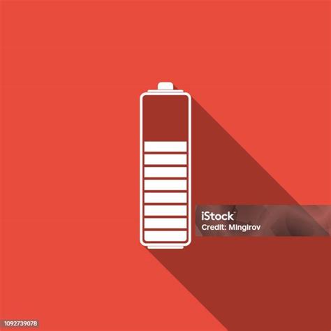 배터리 충전 레벨 표시기 아이콘 긴 그림자와 격리 평면 디자인입니다 벡터 일러스트 레이 션 가득 찬에 대한 스톡 벡터 아트 및 기타 이미지 Istock