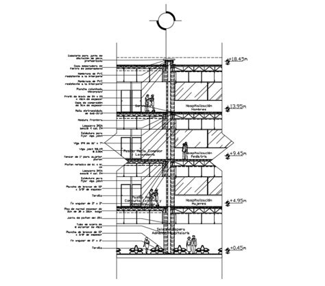 Front Section With Constructive Details Of Multi Story Building Dwg File