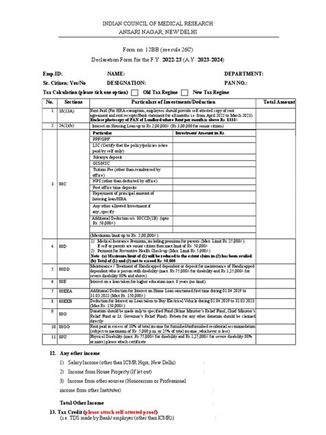 Declaration Form 12bb 2022 23 Pdf Income Tax Taxes