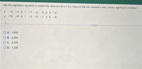 Solved Use The Regression Equation To Predict The Value Of Y Chegg