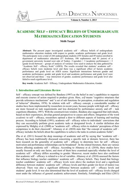 Pdf Academic Self Efficacy Beliefs Of Undergraduate Mathematics