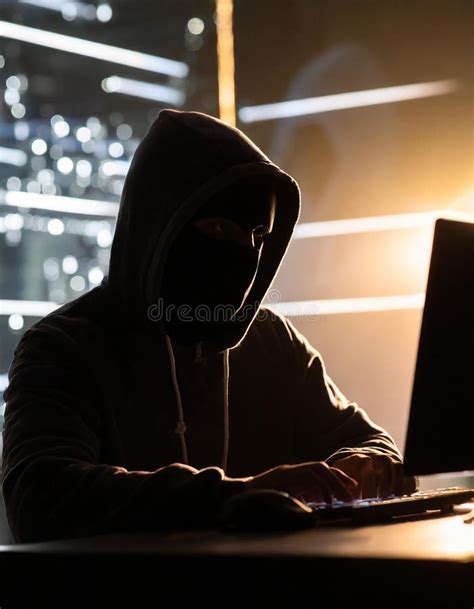 silhouette of a hacker working on a computer in a dark room generative