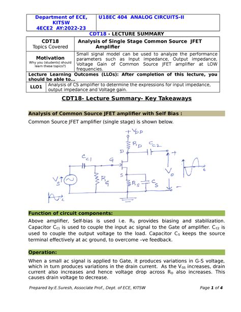Ac Ii Cdt18 Analysisof Csjfetamplifiersinglestage Unit2 Es Kitsw