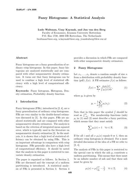 Pdf Fuzzy Histograms A Statistical Analysis