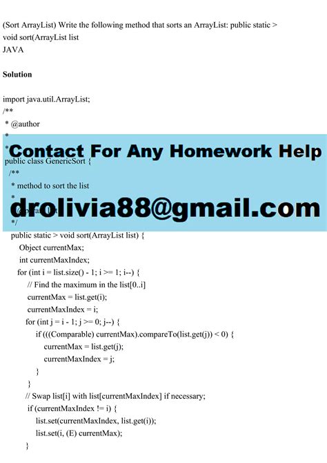 Sort Arraylist Write The Following Method That Sorts An Arraylistpdf