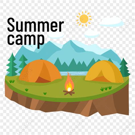 25d 여름 일러스트 캠프 텐트 및 모닥불 불 집 하늘포스터삽화 Png 일러스트 무료 다운로드 Lovepik
