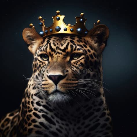 Portrait Of A Majestic Leopard With A Crown Generative Ai Stock