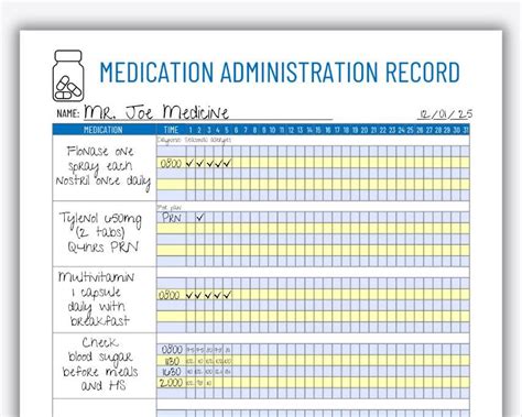 Mar Medication Administration Record Printable Medicine Record