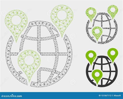 Global Company Branches Vector Mesh Wire Frame Model And Triangle Mosaic Icon Stock Vector