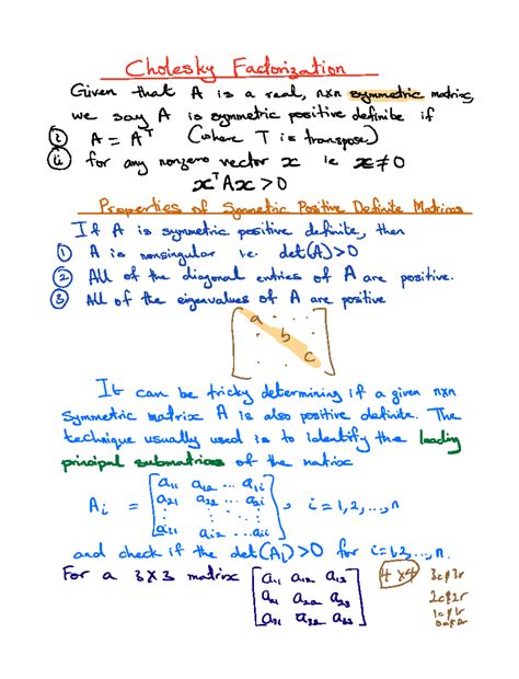 Cholesky Factorization And Tridiagonal Systems Cholesky Factorization