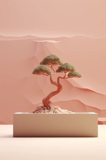 Free Photo 3d Tree With Leaves And Branches On Podium