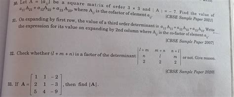 Let A Aij Be A Square Matrix Of Order And A Find The Val