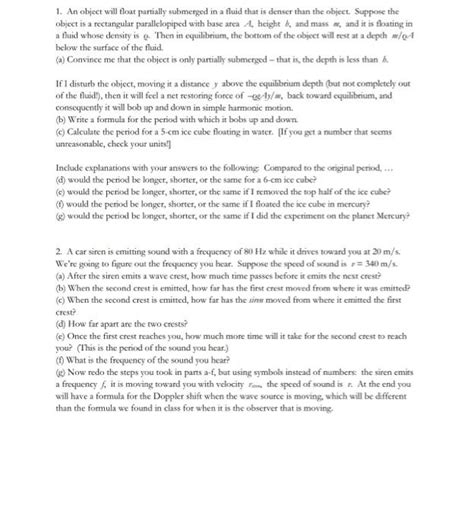 Solved An Object Will Float Partially Submerged In A Chegg