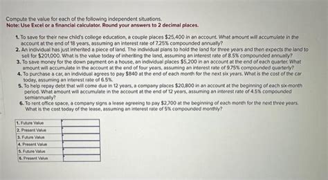 solved compute the value for each of the following