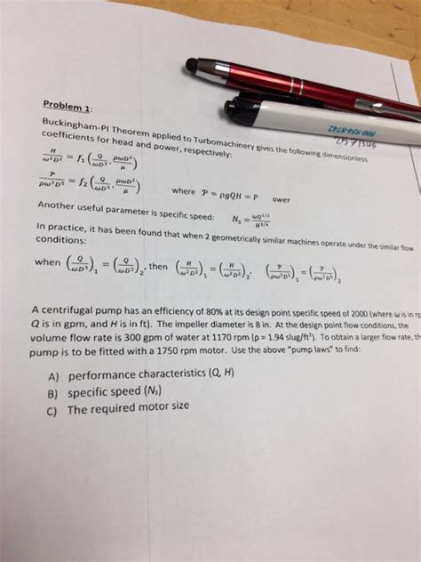 Solved Buckingham Pi Theorem Applied To Turbomachinery Gives