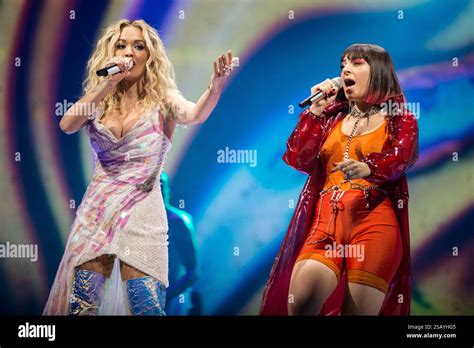 Rita Ora And Charli Xcx Performing At The O2 Arena 24th May 2019 Stock