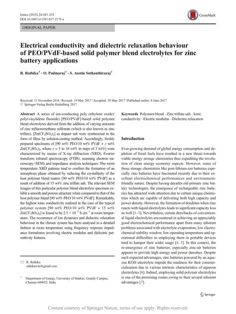 Electrical Conductivity And Dielectric Relaxation Behaviour Of Peo Pvdf Based Solid Polymer