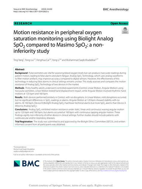 Pdf Motion Resistance In Peripheral Oxygen Saturation Monitoring Using Biolight Analog Spo2