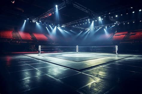 혼합된 대회를 위한 빈 복싱 경기장 프리미엄 사진