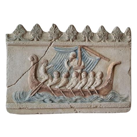 Poseidon Wreaks Odysseuss Ship Wall Relief Sculpture Greco Roman