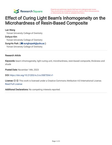 Pdf Effect Of Curing Light Beams Inhomogeneity On The Microhardness