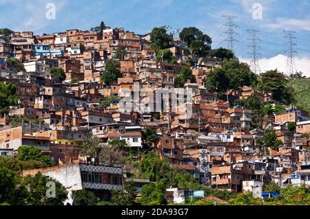 Red Brick Houses In Favela On The Hill In Rio De Janeiro City Brazil
