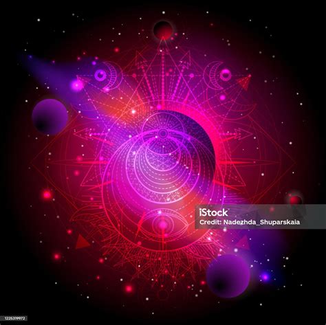 행성과 별과 공간 배경에 대한 신성한 기하학적 기호의 벡터 그림입니다 Freemasons에 대한 스톡 벡터 아트 및 기타 이미지 Freemasons 0명 Sacred