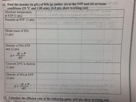 Solved 12 Find The Density In G L Of So3 G Under A