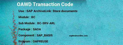 oawd sap tcode for sap archivelink store documents