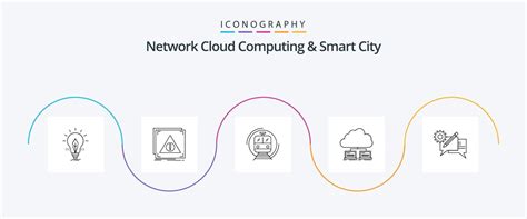 Network Cloud Computing And Smart City Line 5 Icon Pack Including