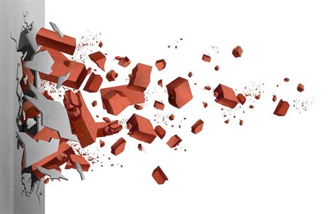 premium vector realistic concrete wall exploding with flying brick