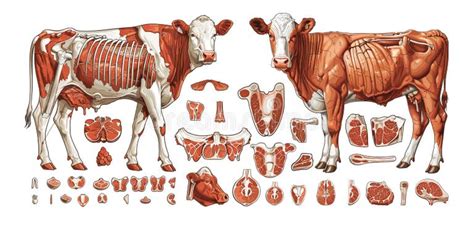 Cow Meat Frame Cartoon Illustrations Scheme Atlas Anatomy Artiodactyla