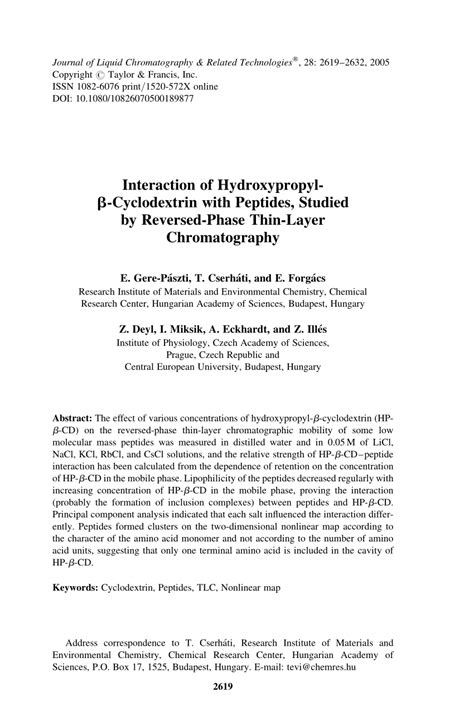 Pdf Interaction Of Hydroxypropyl‐β‐cyclodextrin With Peptides
