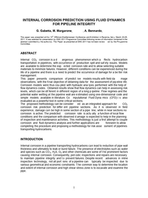 Internal Corrosion Prediction Using Fluid Dynamics For Pipeline